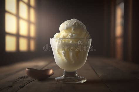Gourmet Vanilla Ice Cream In Glass Bowl On Ice Cream Parlor Table Ai
