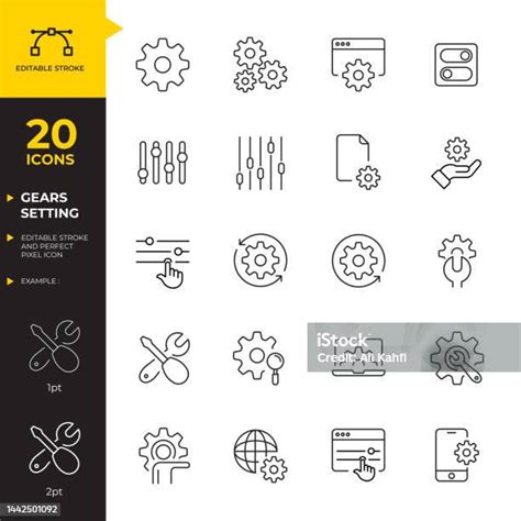 기어 및 설정 편집 가능한 스트로크 가는 선 아이콘 벡터 집합 선 아이콘에 대한 스톡 벡터 아트 및 기타 이미지 선 아이콘 데이터 배경 Istock