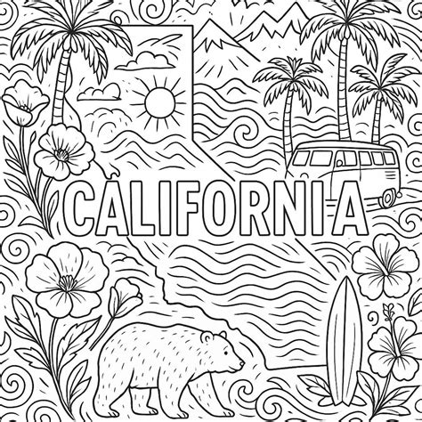 Colouring Page Digital Download California Etsy