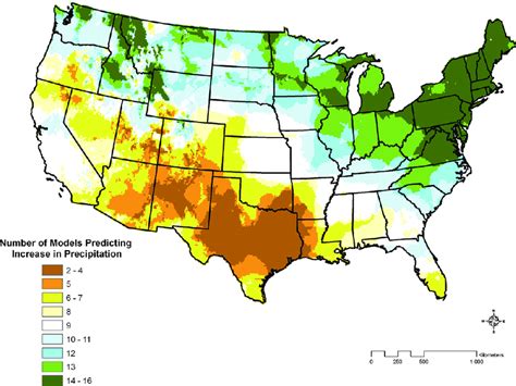 Number Of Models Out Of An Ensemble Of 16 Gcms Projecting An Increase
