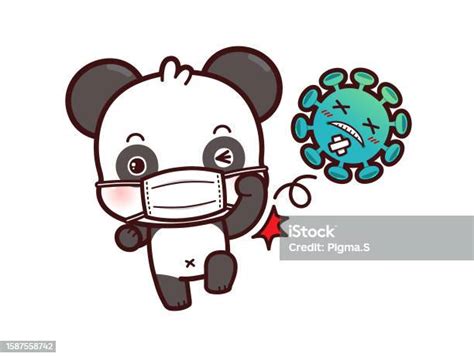 바이러스로부터 보호하기 위해 마스크를 쓴 귀여운 팬더 보호에 대한 스톡 벡터 아트 및 기타 이미지 보호 싸우기 2019년
