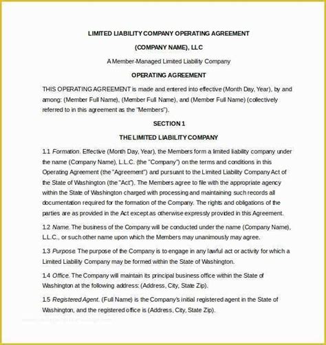 Limited Liability Company Operating Agreement Template Free Of 13