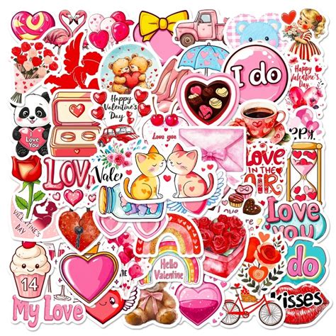 Yyxxok 50 Sheets Pink Valentines Day Theme Pp Waterproof Stickers Valentines Day Decoration