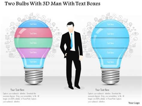 Business Diagram Two Bulbs With D Man And Text Boxes Presentation Template