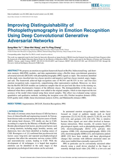 Pdf Improving Distinguishability Of Photoplethysmography In Emotion