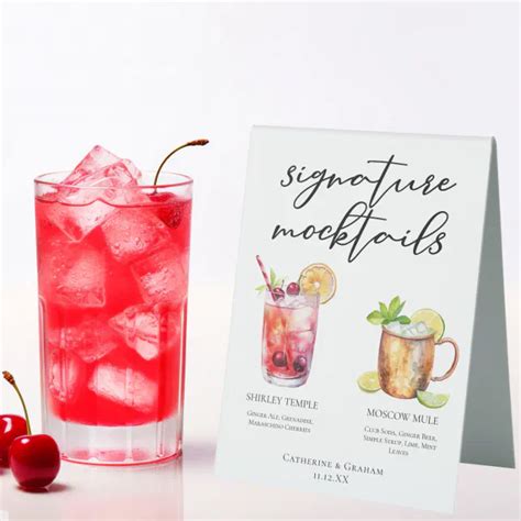Signature Mocktails Summer Drinks Wedding Menu Table Tent Sign Zazzle