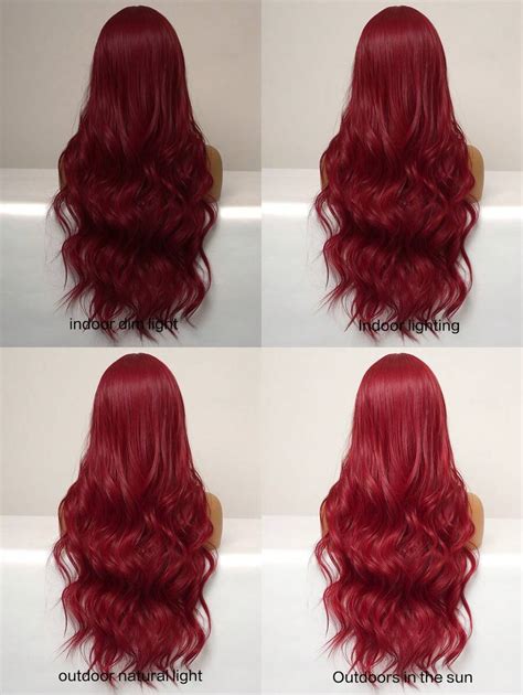 Red Long Curly Hair Wavy Synthetic Heat Resistant Wig With Bangs Women