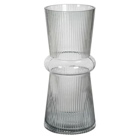 Ribbed Glass Vase 31cm Grey Goose Living