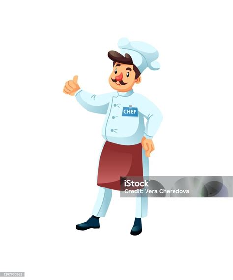 직장에서 플랫 만화 남자 캐릭터 요리사는 엄지 손가락 제스처 레스토랑 직원 및 전문 음식 요리 벡터 일러스트 레이 션 개념을 보여줍니다 디자인에 대한 스톡 벡터 아트 및