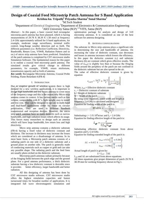 pdf design of coaxial feed microstrip patch antenna for s band