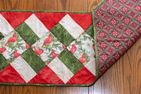 Quilted Poinsettia And Cardinal Christmas Table Runner Christmas