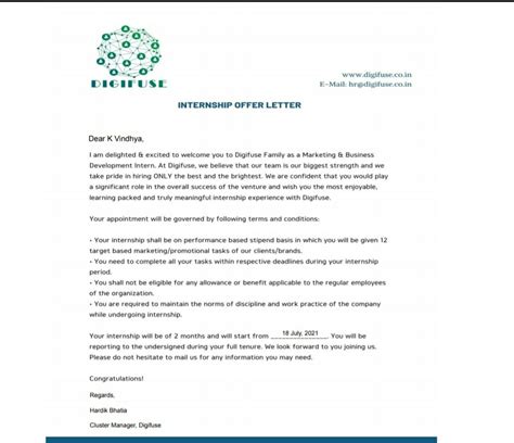 Vindhya Kilari On Linkedin Offerletter Intership Diuse Intership