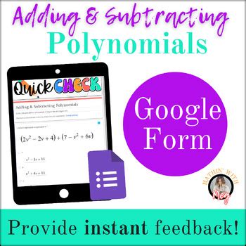 Adding And Subtracting Polynomials Quiz Google Forms Algebra TEKS A A