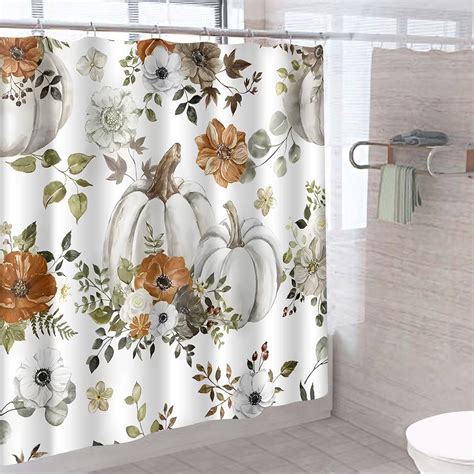 Rnemite Amo Fall Shower Curtain Autumn Thanksgiving Day Pumpkin Shower