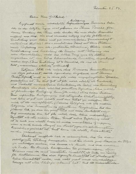 Einstein Albert 1879 1955 Autograph Letter To Eric Gutkind