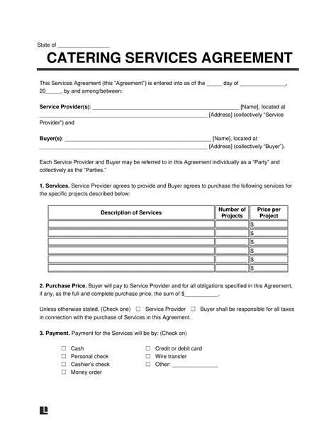 Free Catering Contract Template Free Printable