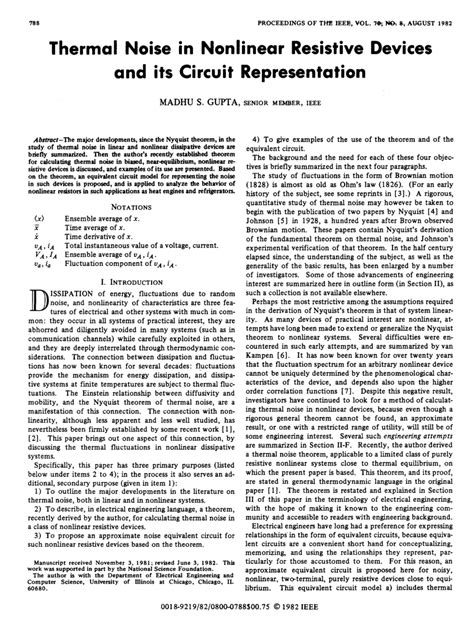 Pdf Thermal Noise In Nonlinear Resistive Devices And Its Circuit