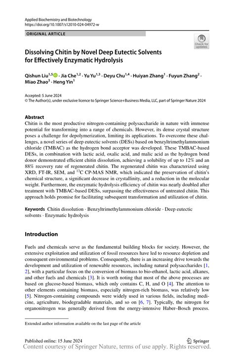 Dissolving Chitin By Novel Deep Eutectic Solvents For Effectively Enzymatic Hydrolysis