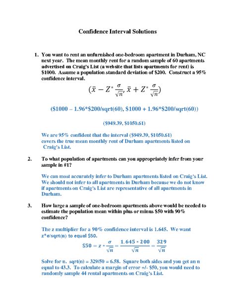 Confidence Interval Solutions Confidence Interval Solutions You Want