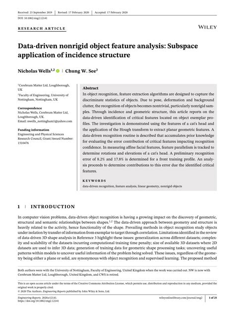 Pdf Data‐driven Nonrigid Object Feature Analysis Subspace Application Of Incidence Structure
