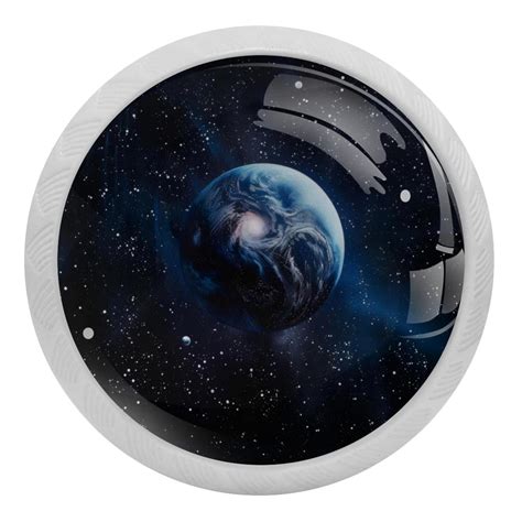 Phooarto Dark Blue Planet Dark Blue Pattern 4 Pcs Crystal Glass Cabinet Knobs Drawer Kitchen