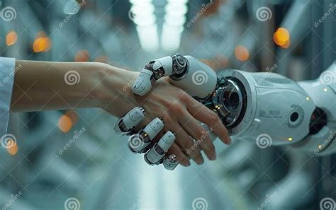 Robot And Human Shaking Hands The Concept Of Human Interaction With Artificial Intelligence