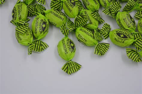 Bright Colorful Factory Menthol Candies Packed In Green Packaging With