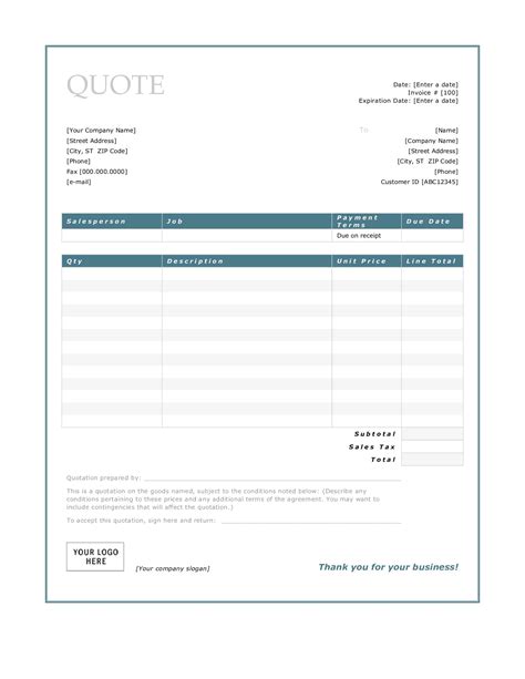 Free Printable Quote Templates Word Excle Pdf Maker