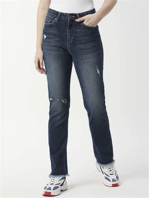 Buy Pepe Jeans Women Straight Fit High Rise Slash Knee Heavy Fade
