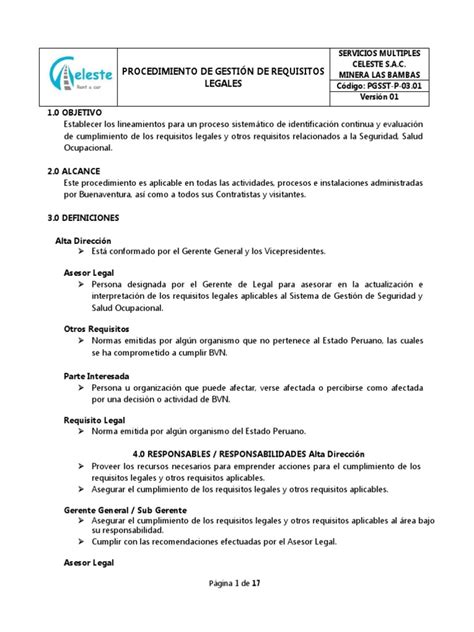 Pgsst P 0301 Gestión De Requisitos Legales Sm Celeste Pdf