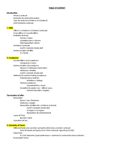 table of context contracts table of context introduction what is contract elements of contract