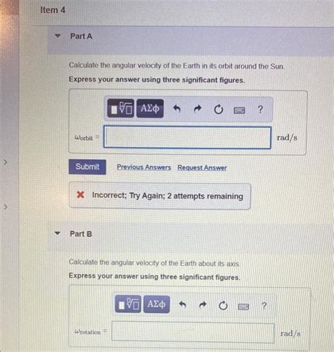 Solved Item Part A Calculate The Angular Velocity Of The Chegg