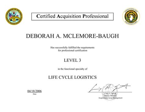 Lifecycle Logistics Level 3 Certification 4 06 Pdf