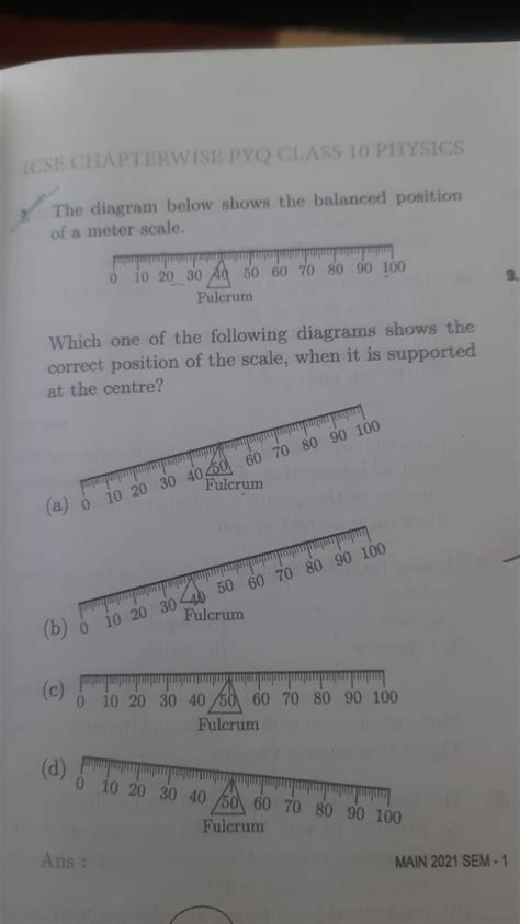 Icse Chapterwise Pyq Class 10 Physics1 The Diagram Below Shows The Bala