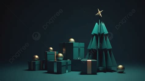 선물 상자와 크리스마스 트리를 갖춘 어두운 배경의 만화 스타일 3d 렌더링 겨울 카드 크리스마스 3d 크리스마스 선물 배경
