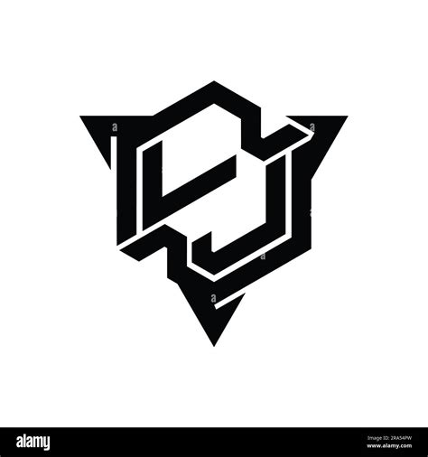Lj Letter Logo Monogram Hexagon Shape With Triangle Outline Gaming Style Design Template Stock