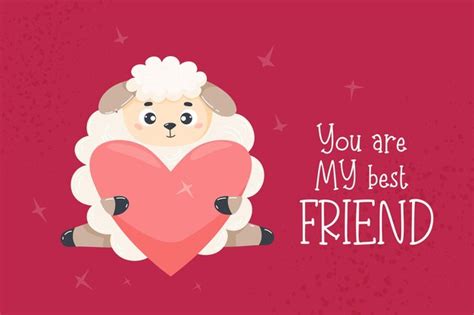 Carte De Voeux Et Mouton Mignon Avec Grand Coeur Affiche Horizontale
