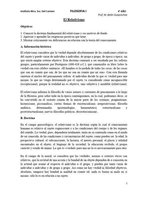 El Relativismo 1 Pdf Relativismo Verdad