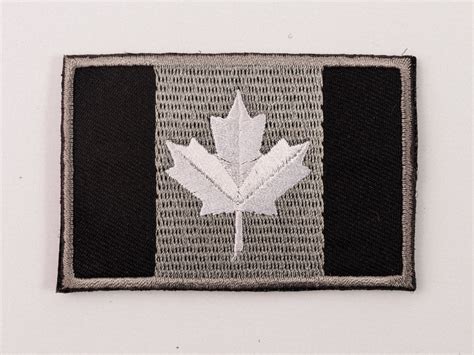Embroidered Canada Flag Blackwhite Leaf Patch With Velcro Black