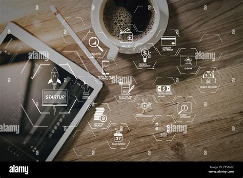 Financial Technology Flowchart And Basic Income Mining Cryptocurrency With Blockchain Startup