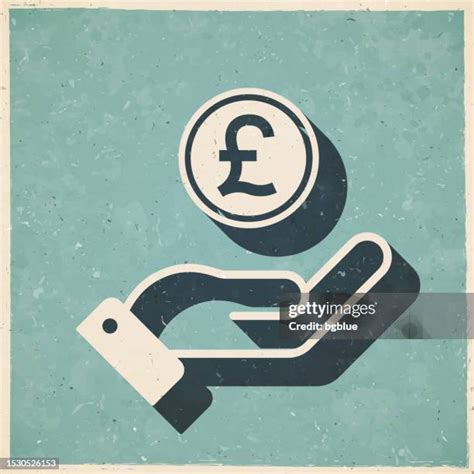 Pound Coin In Hand Icon In Retro Vintage Style Old Textured Paper High