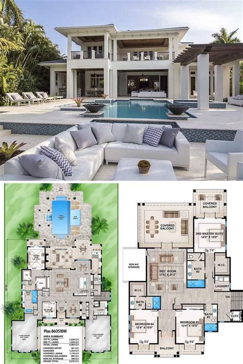 4 Bedroom Tropical Style Two Story Home Floor Plan Florida House