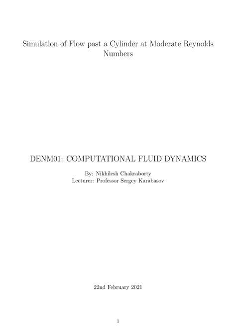 Pdf Simulation Of Flow Past A Cylinder At Moderate Reynolds Numbers Cfd