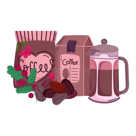 Coffee Brewing Methods Packages With Coffee Kettle And Grains Stock