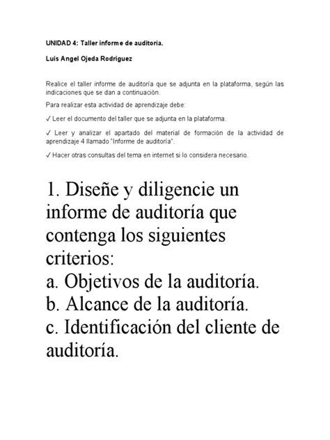 Aa4 Ev3 Taller Informe De Auditoría Ojeda Luis Pdf