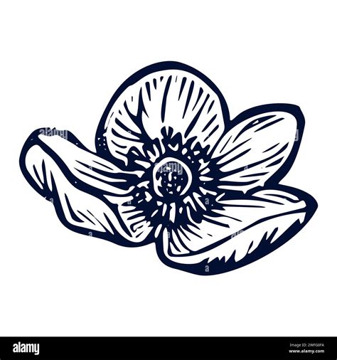Handmade Blockprint Flower Vector Motif Clipart In Folkart Scandi Style Simple Monochrome
