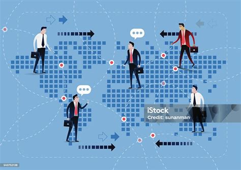 세계지도에 사업가 네트워크 거래 비즈니스 컨셉 일러스트 벡터 결정에 대한 스톡 벡터 아트 및 기타 이미지 결정 기업 재무와 산업 남자 Istock