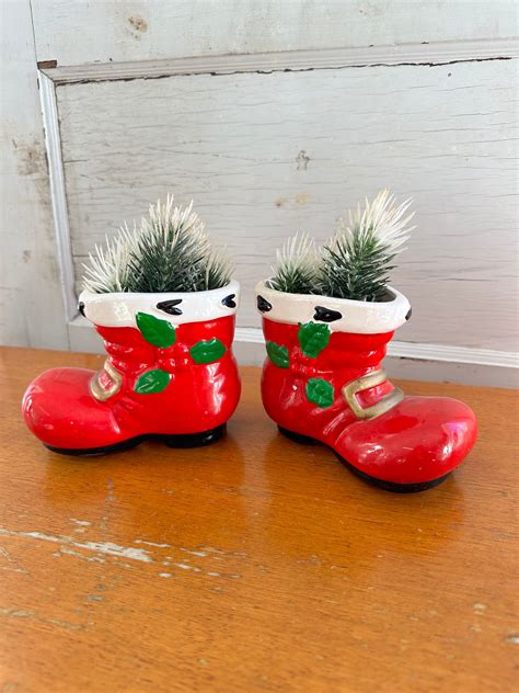 Vintage Santa Boot With Vintage Greenery Etsy
