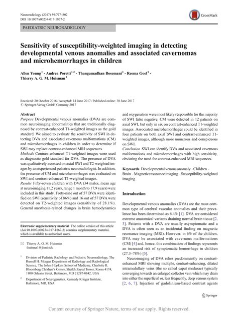 Sensitivity Of Susceptibility Weighted Imaging In Detecting Developmental Venous Anomalies And