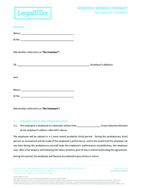 Fillable Online Domestic Worker Contract Agreement Template Fax Email